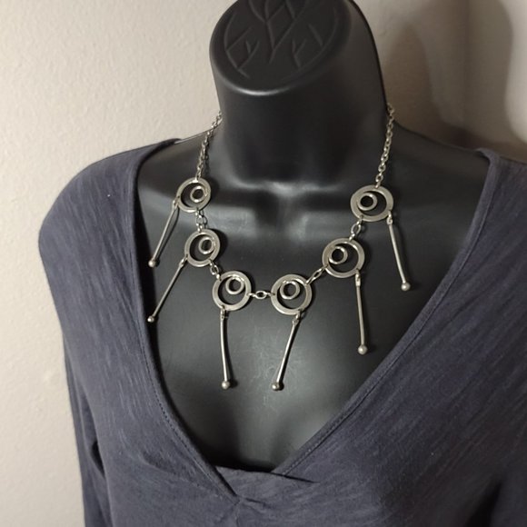 Jewelry | Silver Tone Dangling Bar And Metal Circle Necklace 175 Inches ...